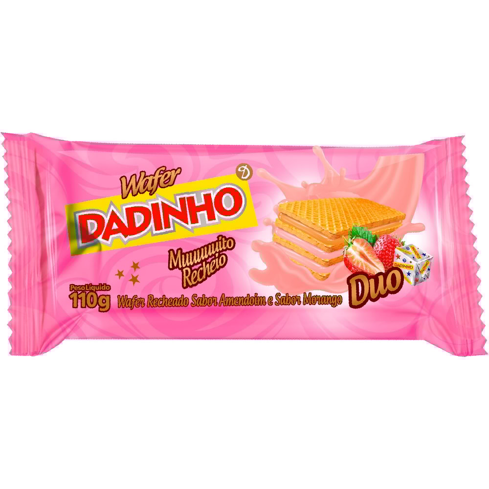 Wafer Dadinho Recheio Sabor Amendoim e Morango 110g - Destro